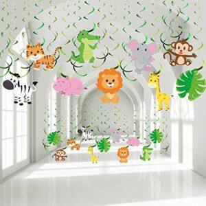 blulu 30 count jungle safari animals party decorations jungle animals hanging swirl, forest theme foil swirls ceiling for safari birthday decorations jungle party safari baby shower decorations