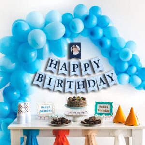 Blue Gingham Happy Birthday Banner, Light Blue and Navy Banner, Checkered Banner