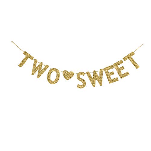 Two Sweet Banner, Baby Girl's/Boy's 2nd Birthday Party, Twins Baby Shower/Twins Birthday Sign Decorations Gold Gliter Paper