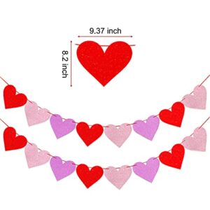 XIANMU 2 Pack Glittery Heart Banner Valentine's Day Banner Garland Heart Decorations for Wedding Anniversary Engagement Bachelorette Home Party Decor Supplies - No DIY Required