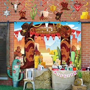 TMCCE Western Cowboy Party Decoration Wild West Cowboy Western Photography Backdrop Background and Western Cowboy Theme Hanging Swirls Foil Swirls