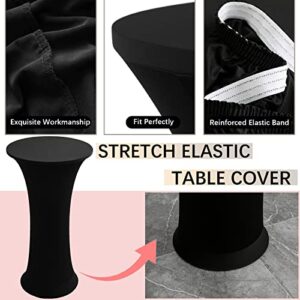 Jusmate Cocktail Spandex Stretch Round Tablecloth, 2 Pack 24"x43" Fitted Highboy Stretch Table Cover High Top Round Cocktail Tablecloth for Bar Wedding Party Banquet (Black)