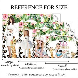 Mocsicka Young Wild and Three Backdrop Girls Safari Theme 3rd Birthday Party Decoration 7x5ft Pink Floral Leopard Photo Background for Birthday Banner (7x5ft (82x60 inch))