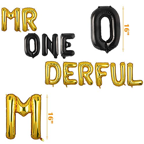 Mr Onederful 1st Birthday Decorations Kit - Wonderful Cake Cupcake Topper, Onederful Balloons, First Birthday Photo Banner for Little Man/Bow Tie 1st Birthday Boy Baby Shower Party Supplies Decor