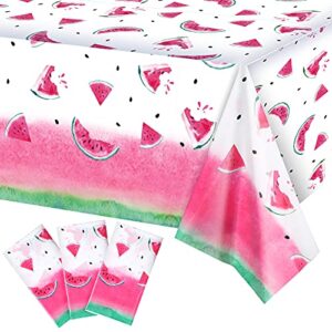 watermelon table covers tablecloth plastic disposable summer party table covers watermelon banner for birthday wedding baby shower theme party decorations, 54 x 108 inch (3 packs)