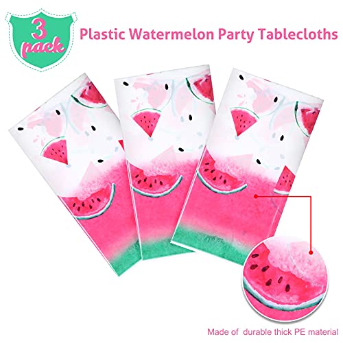 Watermelon Table Covers Tablecloth Plastic Disposable Summer Party Table Covers Watermelon Banner for Birthday Wedding Baby Shower Theme Party Decorations, 54 x 108 Inch (3 Packs)