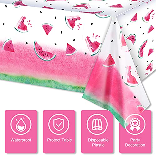 Watermelon Table Covers Tablecloth Plastic Disposable Summer Party Table Covers Watermelon Banner for Birthday Wedding Baby Shower Theme Party Decorations, 54 x 108 Inch (3 Packs)