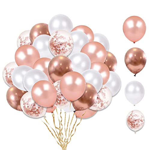 KAINSY Rose Gold and White Balloons 50Pcs, Metallic Rose Gold Blush Birthday Balloons Confetti Balloons and Latex Helium Balloon Set, Party Decorations for Birthday Wedding Girls Women