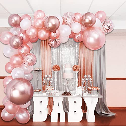 KAINSY Rose Gold and White Balloons 50Pcs, Metallic Rose Gold Blush Birthday Balloons Confetti Balloons and Latex Helium Balloon Set, Party Decorations for Birthday Wedding Girls Women