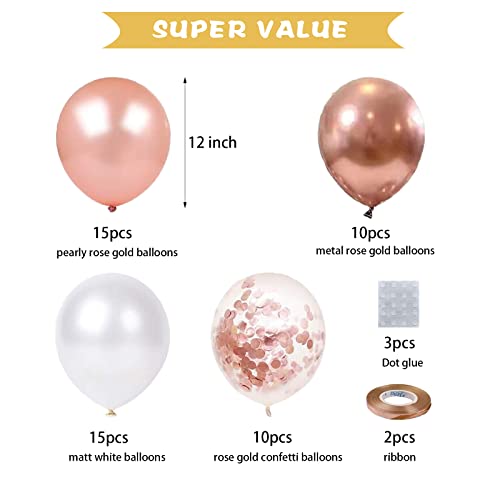 KAINSY Rose Gold and White Balloons 50Pcs, Metallic Rose Gold Blush Birthday Balloons Confetti Balloons and Latex Helium Balloon Set, Party Decorations for Birthday Wedding Girls Women