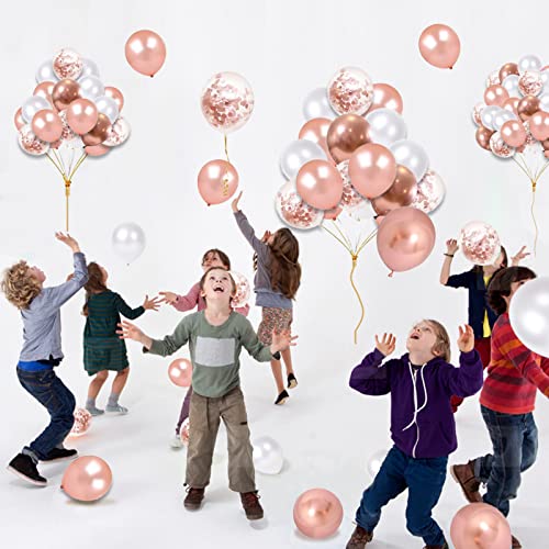 KAINSY Rose Gold and White Balloons 50Pcs, Metallic Rose Gold Blush Birthday Balloons Confetti Balloons and Latex Helium Balloon Set, Party Decorations for Birthday Wedding Girls Women