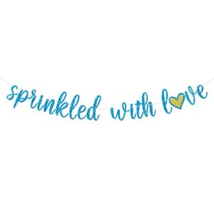 sprinkled with love glitter banner baby shower sprinkle party decoration for boy pre-strung sign gold (blue)