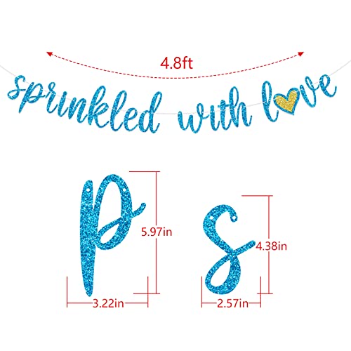 Sprinkled with Love Glitter Banner Baby Shower Sprinkle Party Decoration for Boy Pre-Strung Sign Gold (Blue)