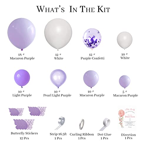 Pateeha Purple Balloon Garland Arch Kit 140 Pcs Purple Baby Shower Decorations for Girl Butterfly Sticker White Lavender Latex Balloons for Birthday Bridal Shower Wedding Decorations