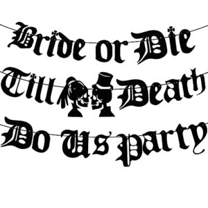 aisosiks till death do us party banner, bride or die banner for halloween bachelorette wedding party decorations, bride or die bachelorette party, halloween till death do us party wedding party