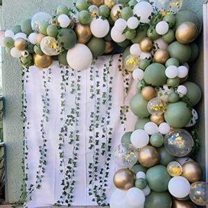 125pcs DIY Sage Green Balloon Garland Kit Olive Green White Gold Confetti and Metallic Gold Balloons for Wedding Birthday Party Baby Shower Decorations Jungle Safari Balloons