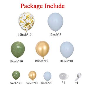 125pcs DIY Sage Green Balloon Garland Kit Olive Green White Gold Confetti and Metallic Gold Balloons for Wedding Birthday Party Baby Shower Decorations Jungle Safari Balloons