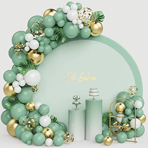 125pcs DIY Sage Green Balloon Garland Kit Olive Green White Gold Confetti and Metallic Gold Balloons for Wedding Birthday Party Baby Shower Decorations Jungle Safari Balloons