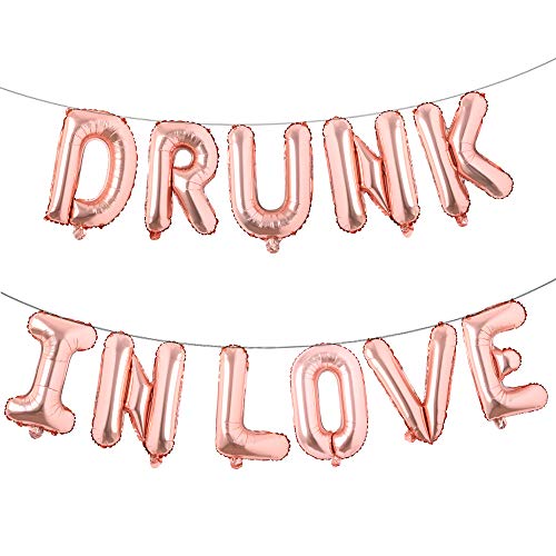 16 inch Drunk in Love Balloons Banner Foil Letters Mylar Balloons for Bachelorette Parties, Weddings, Bridal Shower (Rose Gold)