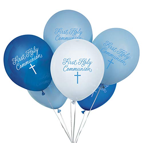 Fancy Cross First Holy Communion Latex Balloons I Blue I 8 Pcs.