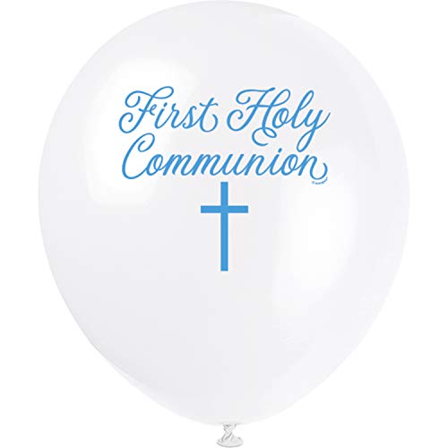 Fancy Cross First Holy Communion Latex Balloons I Blue I 8 Pcs.