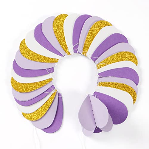 Purple-Gold Party-Decorations 3D Heart Garland - 39Ft White Purple Lavender Graduation Hanging Paper Streamers Banner, Valentines Day Women Birthday Wedding Engagement Baby Bridal Shower Decor Ouruola