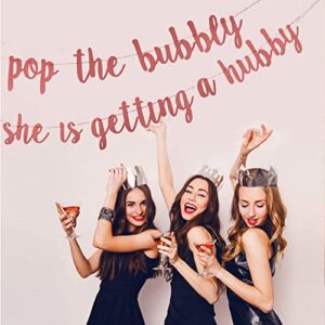 Bachelorette Party Decorations Kit, Bridal Shower Party Supplies Including Bride Balloons, Pop the Bubbly She's Getting a Hubby Banner, Ring & Champagne Bottle Foil Balloons, Rose Gold Balloons kit