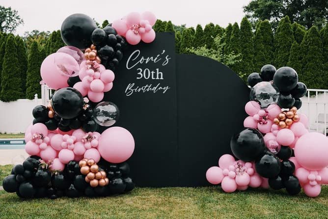 Pink Black Balloon Garland Metallic Rose Gold Balloon Different Size Black Latex Pastel Pink Arch Kit for Baby Shower Birthday Bridal Shower Wedding anniversary Anniversary Graduations Decoration