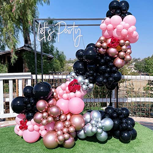 Pink Black Balloon Garland Metallic Rose Gold Balloon Different Size Black Latex Pastel Pink Arch Kit for Baby Shower Birthday Bridal Shower Wedding anniversary Anniversary Graduations Decoration