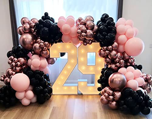 Pink Black Balloon Garland Metallic Rose Gold Balloon Different Size Black Latex Pastel Pink Arch Kit for Baby Shower Birthday Bridal Shower Wedding anniversary Anniversary Graduations Decoration