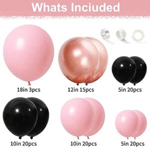 Pink Black Balloon Garland Metallic Rose Gold Balloon Different Size Black Latex Pastel Pink Arch Kit for Baby Shower Birthday Bridal Shower Wedding anniversary Anniversary Graduations Decoration