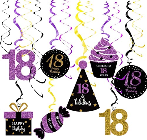 18th Birthday Decorations for Girls Purple Black Gold Girl 18th Birthday Party Hanging Decor/Purple Gold Black Foil Hanging Swirls Girl 18th Birthday Party Decoration Swirls