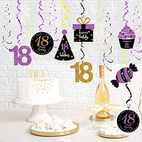 18th Birthday Decorations for Girls Purple Black Gold Girl 18th Birthday Party Hanging Decor/Purple Gold Black Foil Hanging Swirls Girl 18th Birthday Party Decoration Swirls