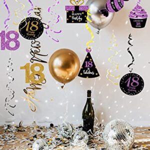 18th Birthday Decorations for Girls Purple Black Gold Girl 18th Birthday Party Hanging Decor/Purple Gold Black Foil Hanging Swirls Girl 18th Birthday Party Decoration Swirls