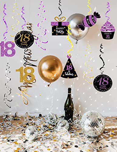 18th Birthday Decorations for Girls Purple Black Gold Girl 18th Birthday Party Hanging Decor/Purple Gold Black Foil Hanging Swirls Girl 18th Birthday Party Decoration Swirls