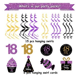 18th Birthday Decorations for Girls Purple Black Gold Girl 18th Birthday Party Hanging Decor/Purple Gold Black Foil Hanging Swirls Girl 18th Birthday Party Decoration Swirls