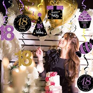 18th Birthday Decorations for Girls Purple Black Gold Girl 18th Birthday Party Hanging Decor/Purple Gold Black Foil Hanging Swirls Girl 18th Birthday Party Decoration Swirls