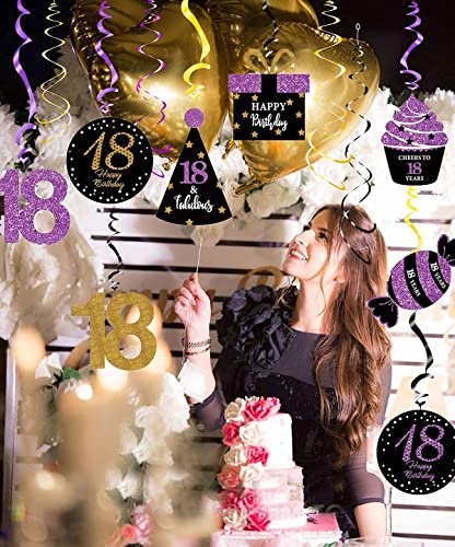 18th Birthday Decorations for Girls Purple Black Gold Girl 18th Birthday Party Hanging Decor/Purple Gold Black Foil Hanging Swirls Girl 18th Birthday Party Decoration Swirls