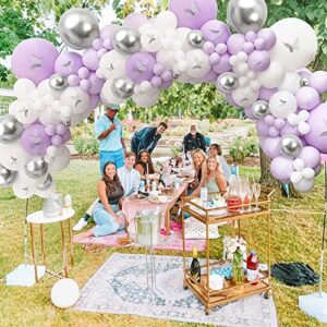 Lavender and Silver Balloon Garland Kit - BLOOMWIN Butterfly Theme Purple Balloon Arch Kit for Girl Baby Shower Women Bridal Shower Party Decorations - Purple and Silver Decorations for Birthday Party