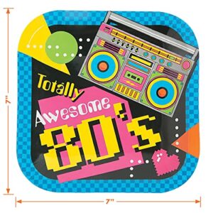 80s Theme Throwback Party Dessert Plates and Napkins - Totally Awesome Throwback Theme Disposable Tableware (Serves 16)