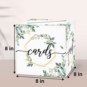 Greenery Card Box - Geometric Gold Foil Collapsible Money Box or Gift Box for Baby & Bride Shower, Birthday, Wedding Reception, Engagement Party, Graduation - 8"x8"x8" Party Favors Decorations Boxes(04)