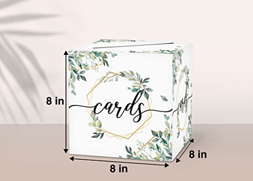 Greenery Card Box - Geometric Gold Foil Collapsible Money Box or Gift Box for Baby & Bride Shower, Birthday, Wedding Reception, Engagement Party, Graduation - 8"x8"x8" Party Favors Decorations Boxes(04)