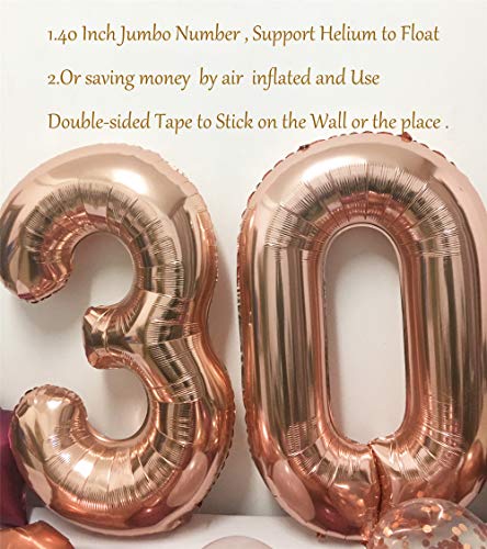 30th birthday Deocrations for her - Happy 30 Rose Red Balloons Kit for Woman Womens With Pink Banner and Jumbo 40inch Number (Burgundy Gold)