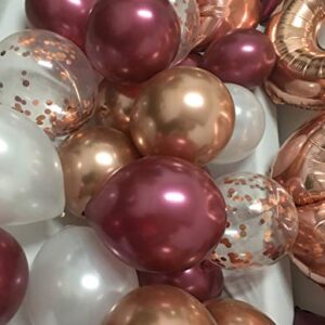 30th birthday Deocrations for her - Happy 30 Rose Red Balloons Kit for Woman Womens With Pink Banner and Jumbo 40inch Number (Burgundy Gold)