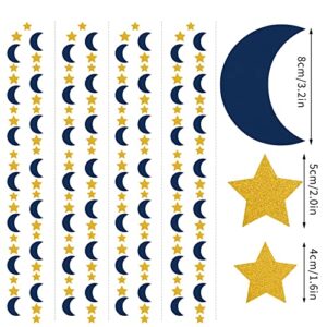 Navy-Blue Gold Moon-Star Party-Decorations Garland - 52Ft Twinkle Little Star Hanging Decoration Streamers Banner, Eid Ramadan Mubarak Decoration Birthday Wedding Baby Shower Party Decor Panduola