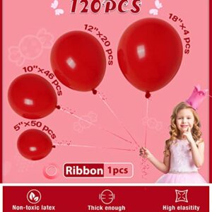 Ponamfo Red Balloon Arch Kit - 120Pcs 18"+12"+10"+5" Red Mette Balloons Garland Kit Different Size as Birthday Party Balloons Gender Reveal Balloons Baby Shower Balloons Wedding Anniversary