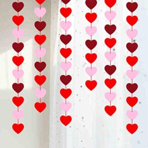 6 pack heart banner for valentines day decorations-felt,red,rose red and light pink,| no diy | valentines day decor | valentine’s day mantle decor | heart garland for valentines day decorations