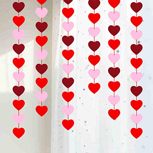 6 Pack Heart Banner for Valentines Day Decorations-Felt,Red,Rose Red and Light Pink,| No DIY | Valentines Day Decor | Valentine's Day Mantle Decor | Heart Garland for Valentines Day Decorations