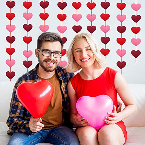 6 Pack Heart Banner for Valentines Day Decorations-Felt,Red,Rose Red and Light Pink,| No DIY | Valentines Day Decor | Valentine's Day Mantle Decor | Heart Garland for Valentines Day Decorations