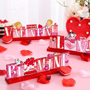 3 Pieces Valentines Table Decoration Love Table Centerpiece Sign Be Mine Heart Wooden Sign Valentine Day Gift for Wedding Anniversary Dining Room Romantic Decor Party Supplies